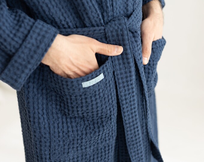 Bathrobe Navy Blue Black, READY to Ship Size LARGE, Night Robe Men ...