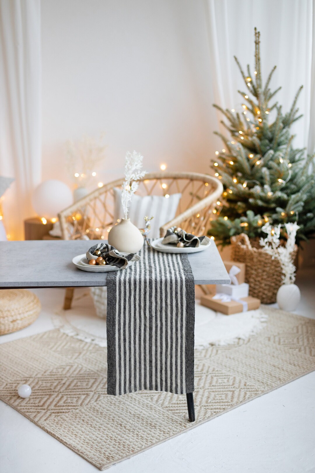 Farmhouse Table Runner, Rustic Christmas Table Runner, Raw Linen Grain ...