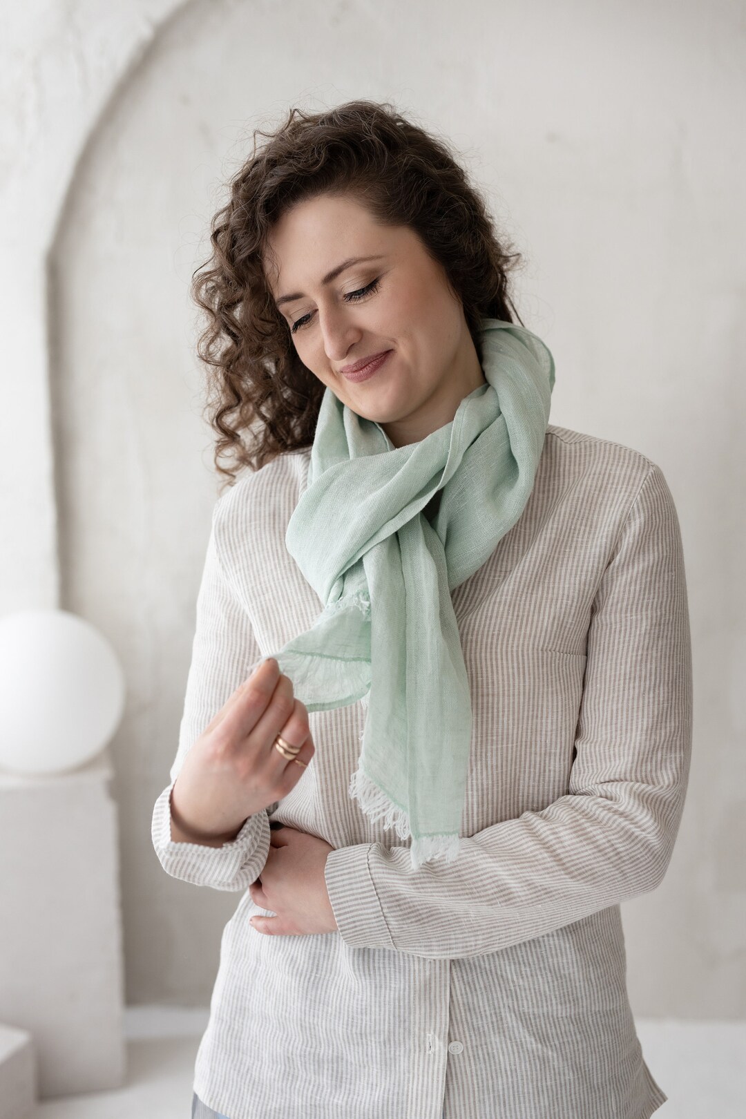 Linen Gauze Scarf Mint Green Color, Lightweight Shawl, Soft Scarf Unisex Pastel Colors, Mint ...