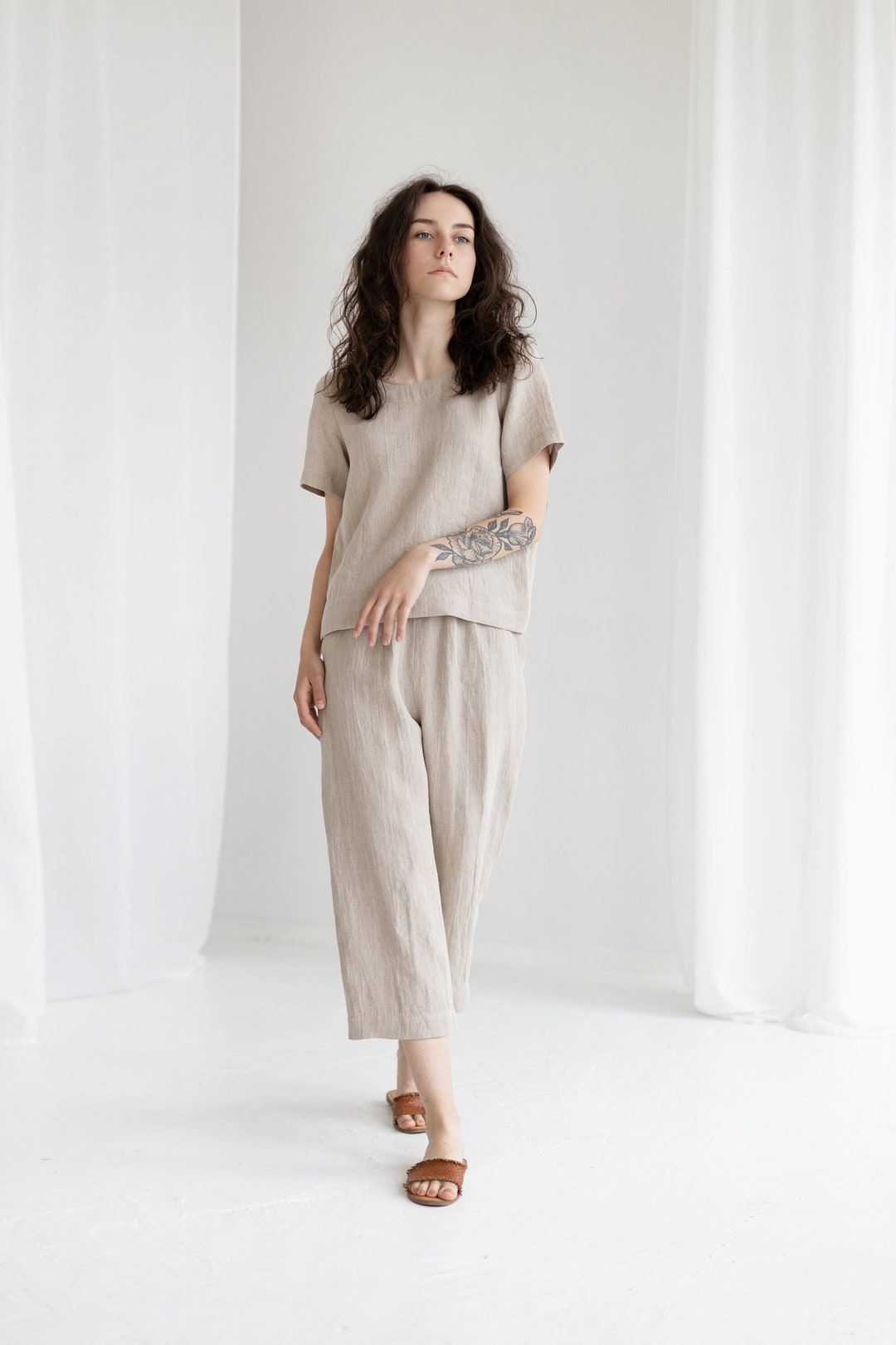 Linen Two Piece Set. Matching Set for Women. Wide Pants and Top Set ...