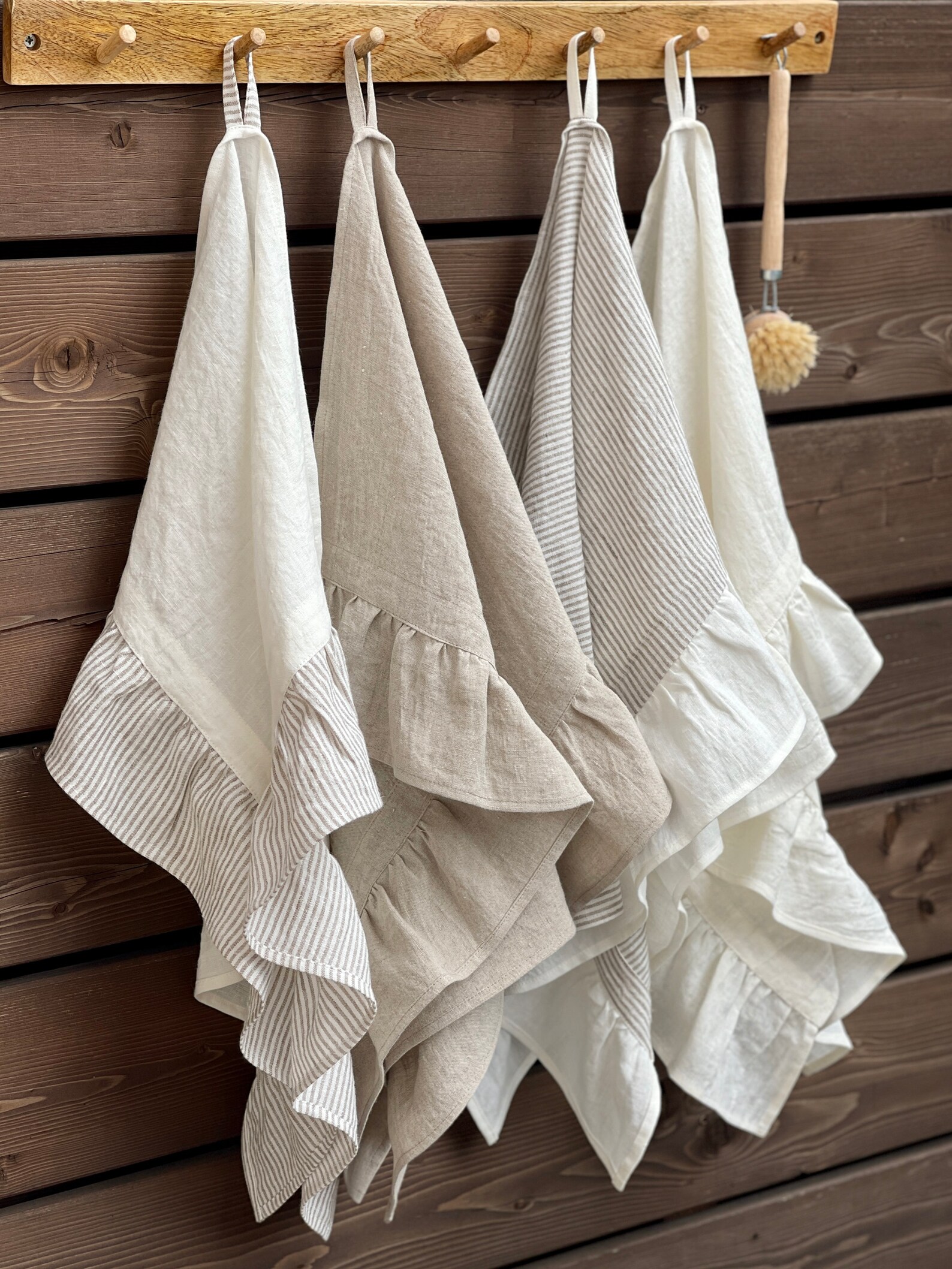 Linen Ruffle Tea Towel Rustic Style Towels Hand Towel With | Etsy