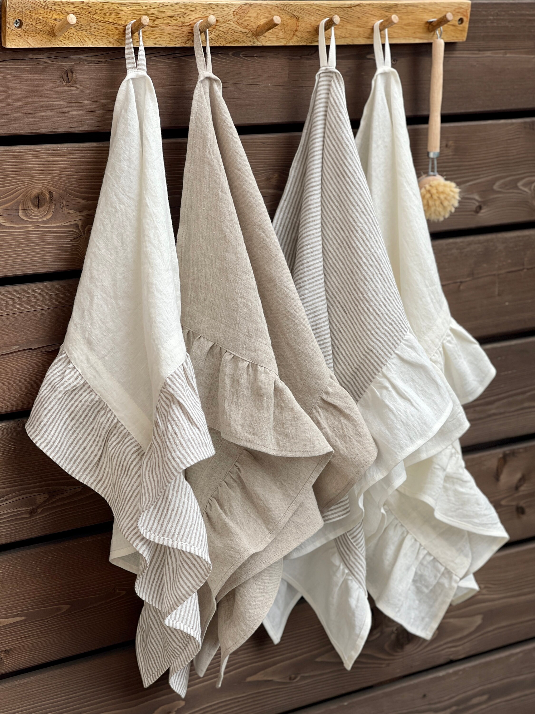 Linen Ruffle Tea Towel Rustic Style Towels Hand Towel With | Etsy