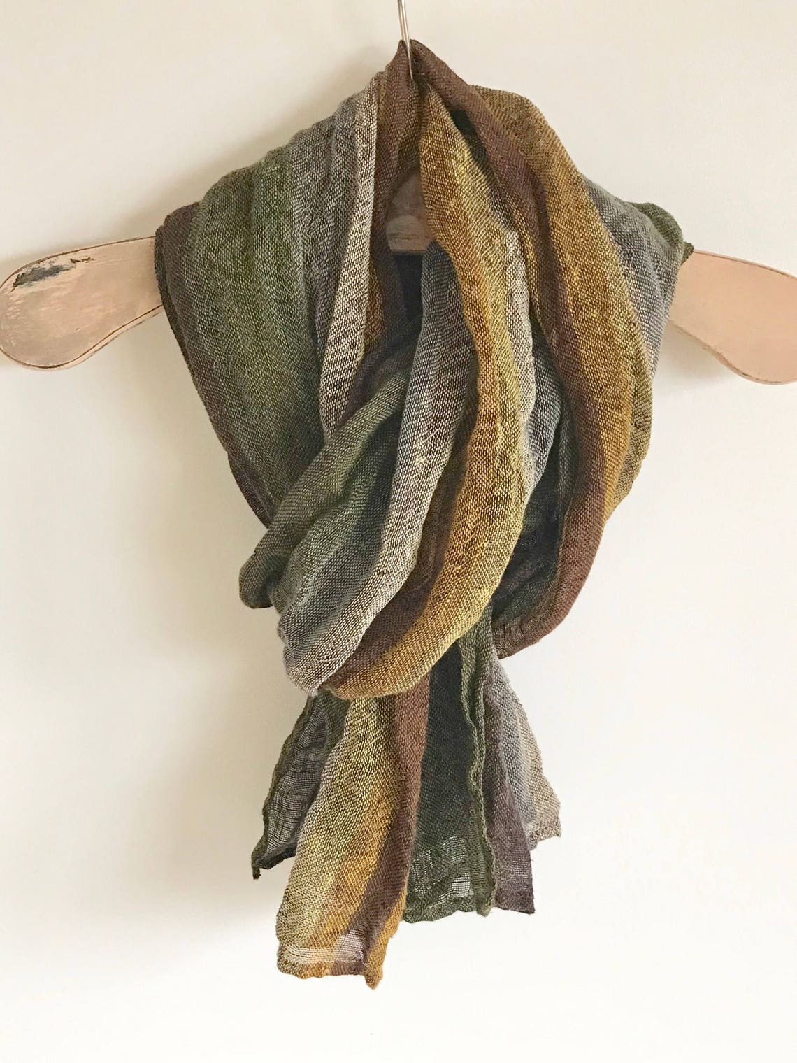 Men Scarf Linen Scarf for Men Green Brown Lightweight Scarf - Etsy