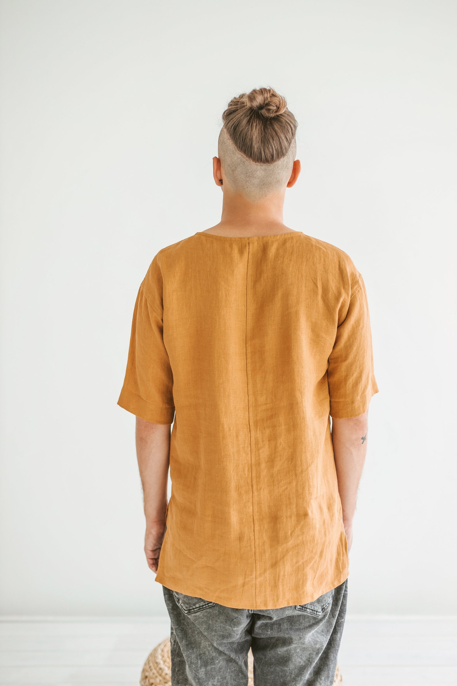 Men Tunic Shirt Mustard Linen Asymmetric Shirt Men Loose Fit - Etsy