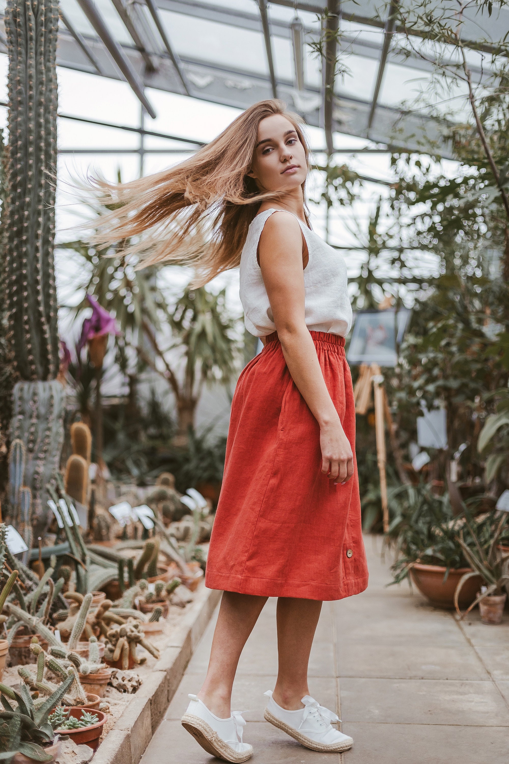 Linen Skirt Midi With Buttons Burnt Orange Rust Skirt With - Etsy