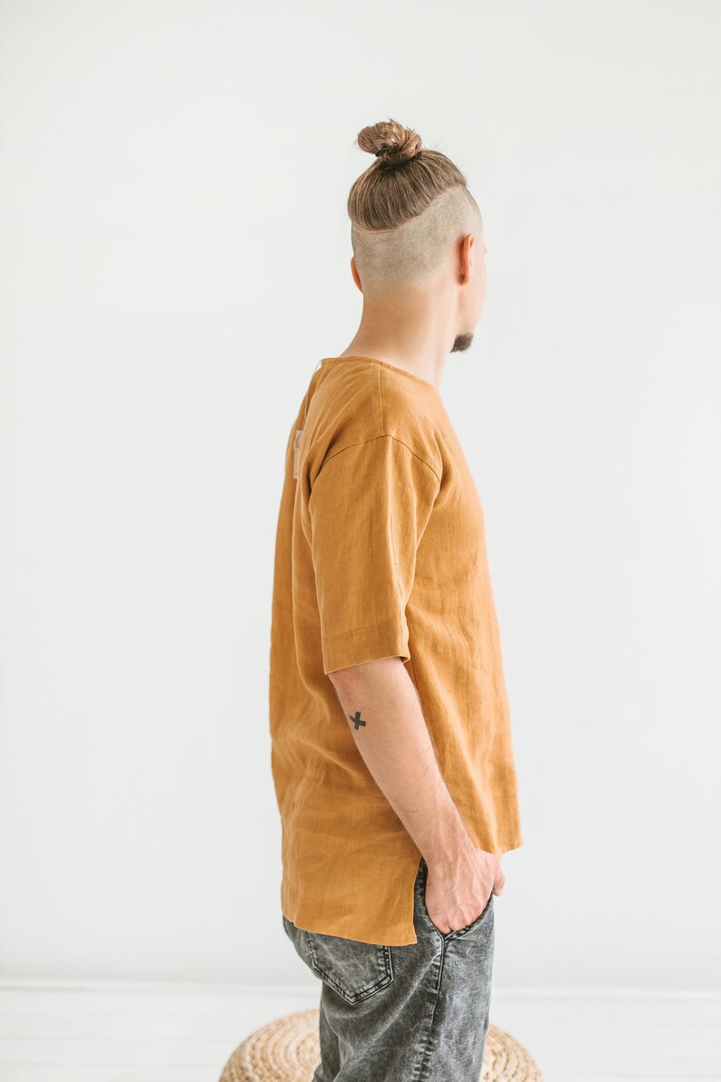 Men Tunic Shirt Mustard Linen Asymmetric Shirt Men Loose Fit - Etsy