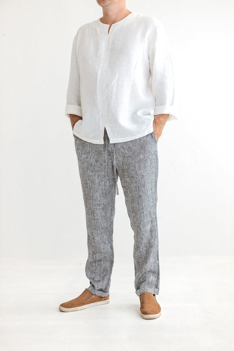 Mens Linen Pants Linen Trousers Drawstring Elastic Waist - Etsy