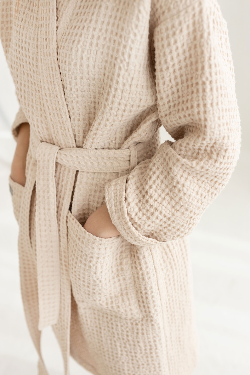 Women Waffle Fabric Bath Robe Washed Waffle Linen Cotton - Etsy