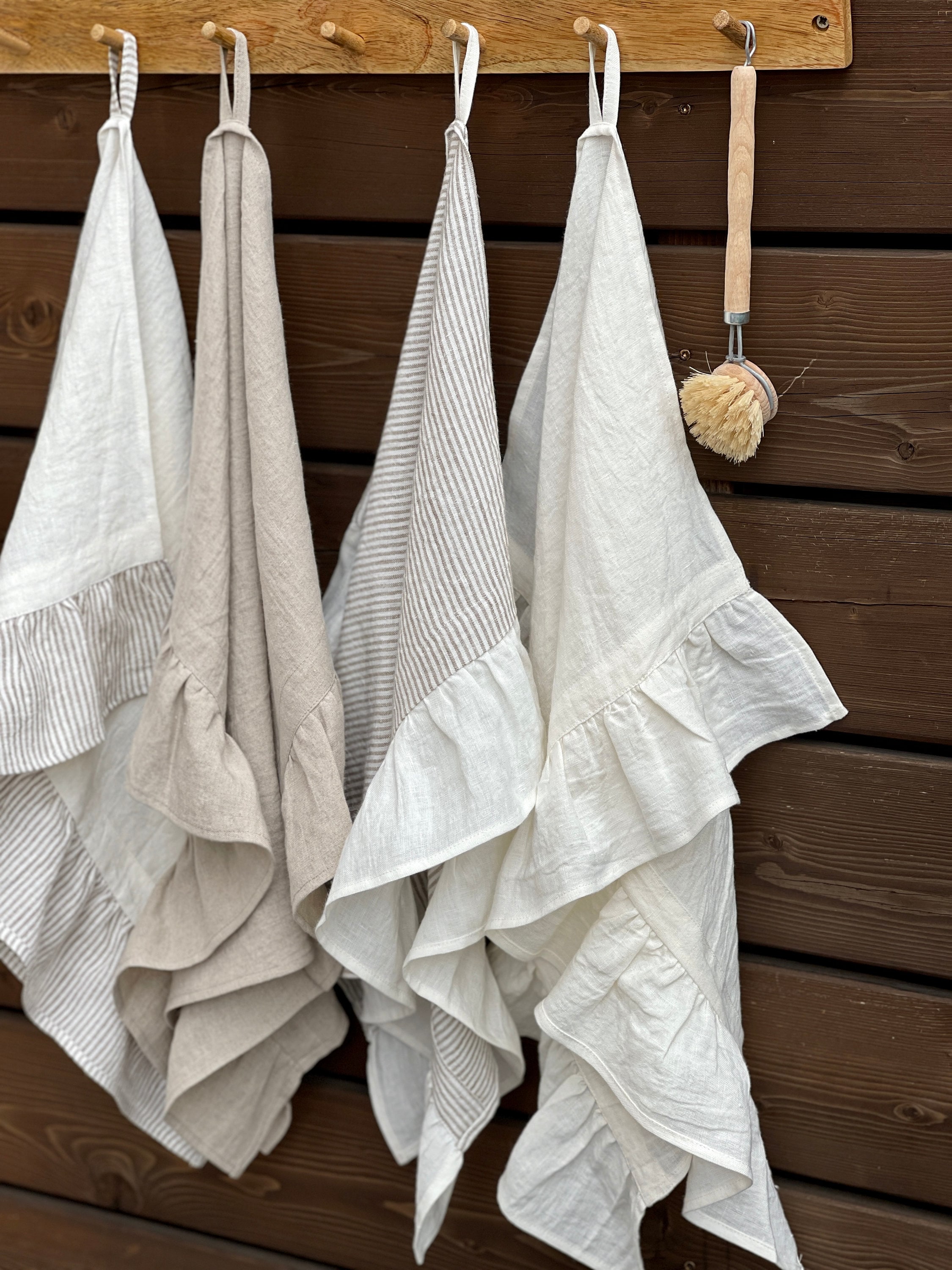 Linen Ruffle Tea Towel Rustic Style Towels Hand Towel With | Etsy