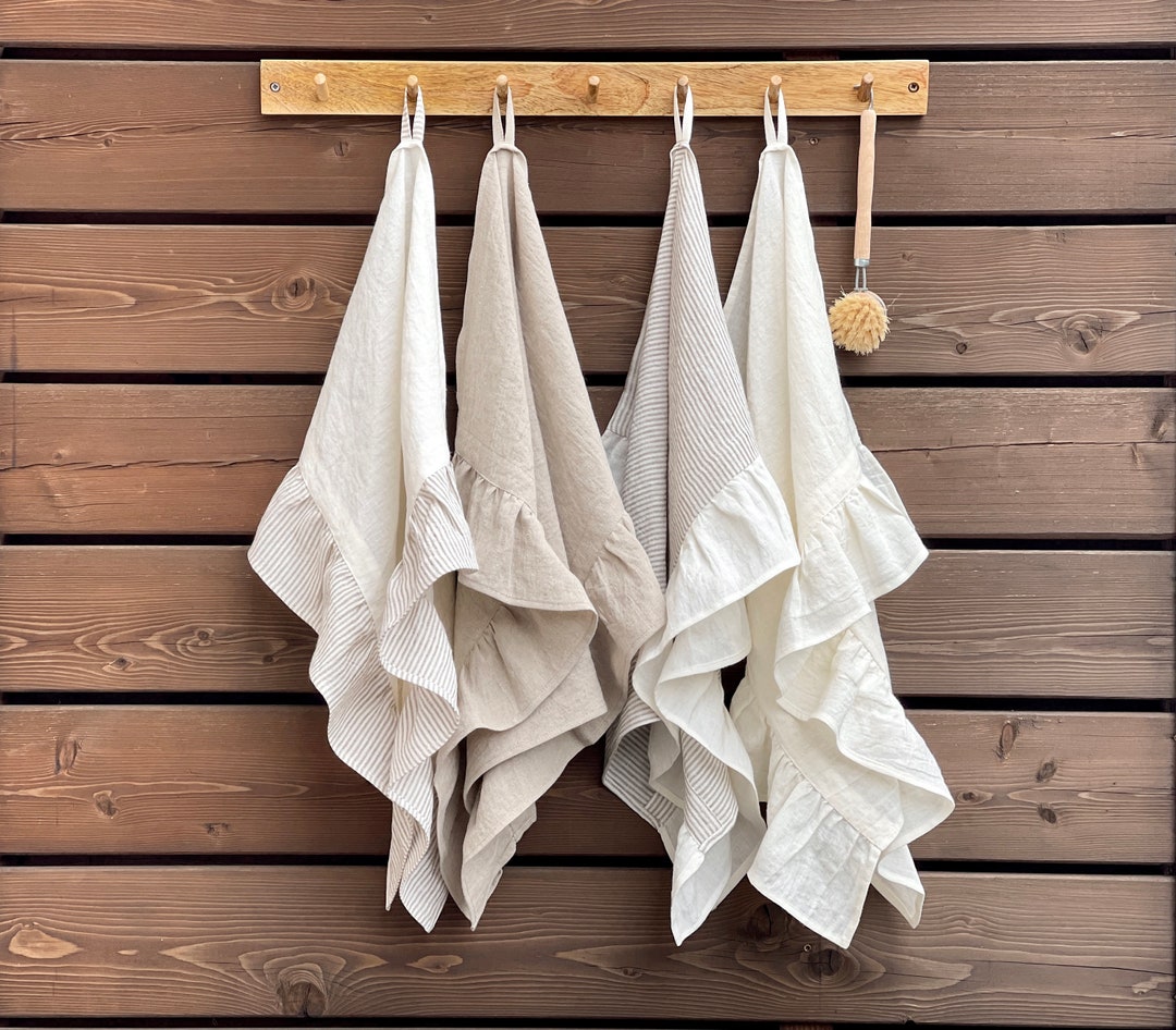 Linen Ruffle Tea Towel, Rustic Style Towels, Hand Towel With Ruffles ...