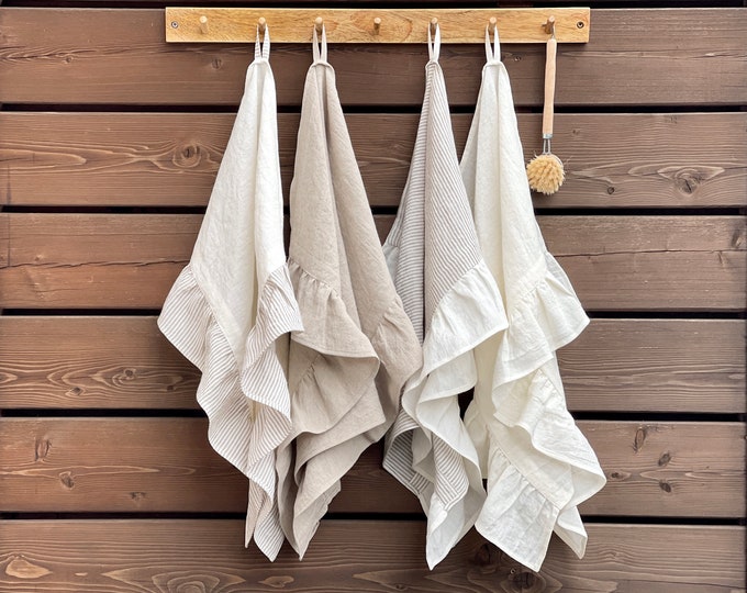 Linen Ruffle Tea Towel, Rustic Style Towels, Hand Towel With Ruffles ...
