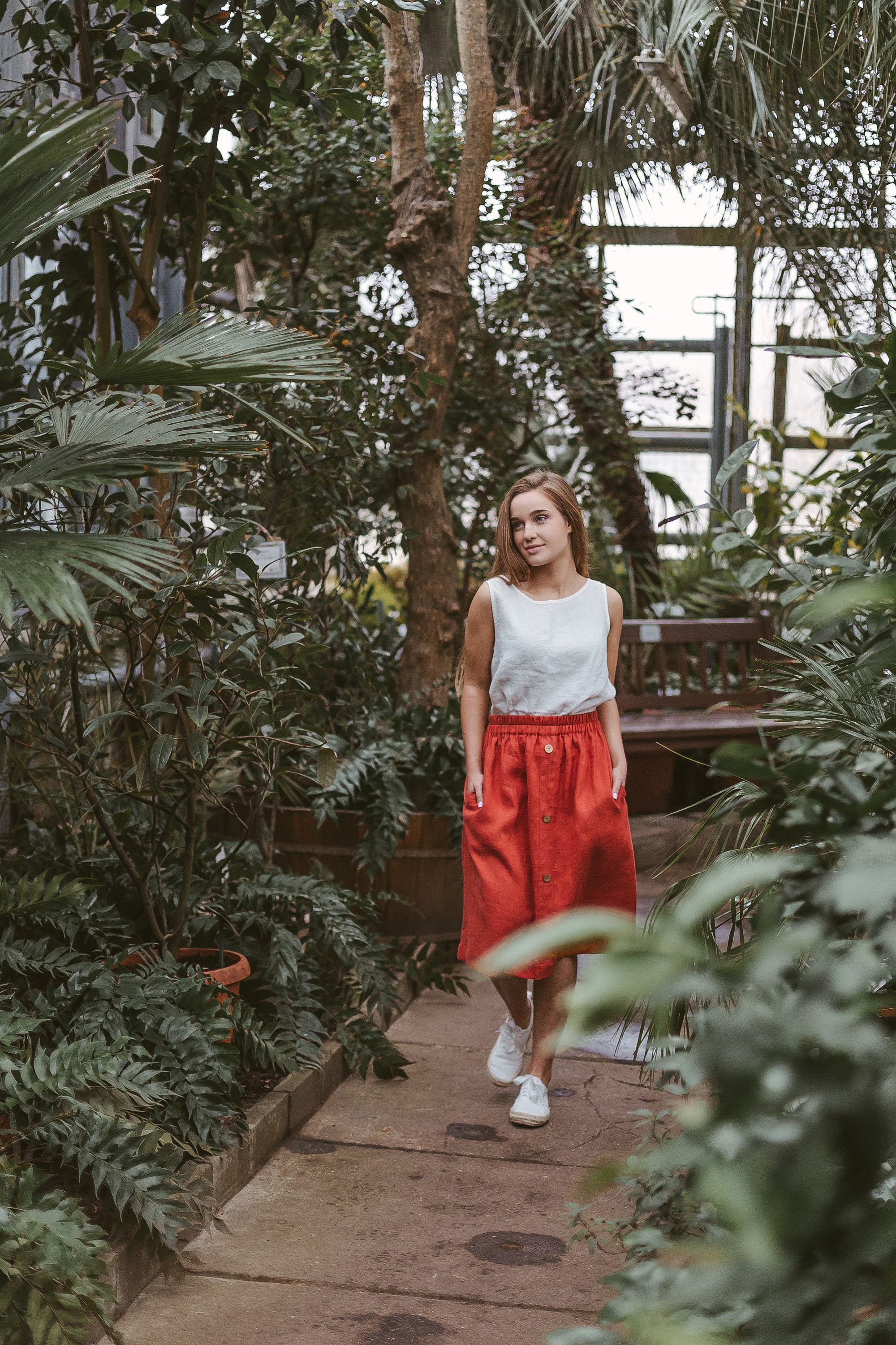Linen Skirt Midi With Buttons Burnt Orange Rust Skirt With - Etsy