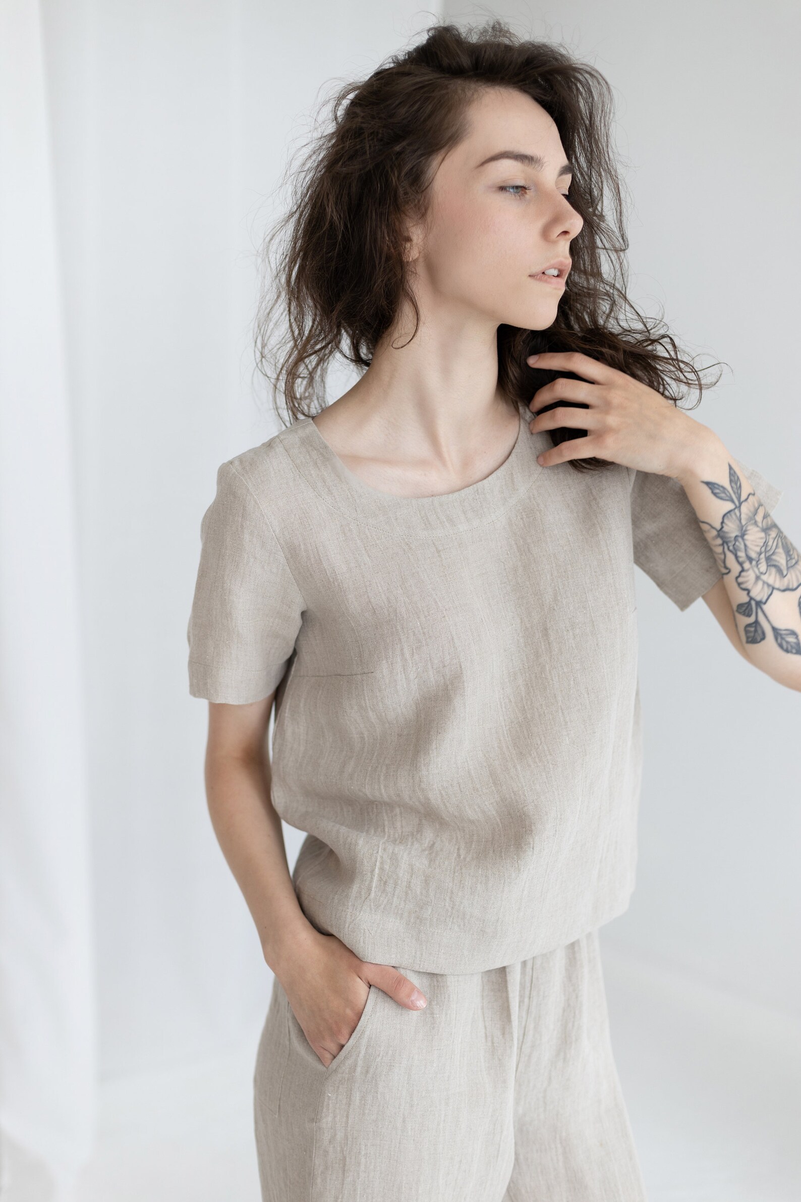 Simple Linen Crop Top Short Sleeve Tee Basic Top Linen - Etsy