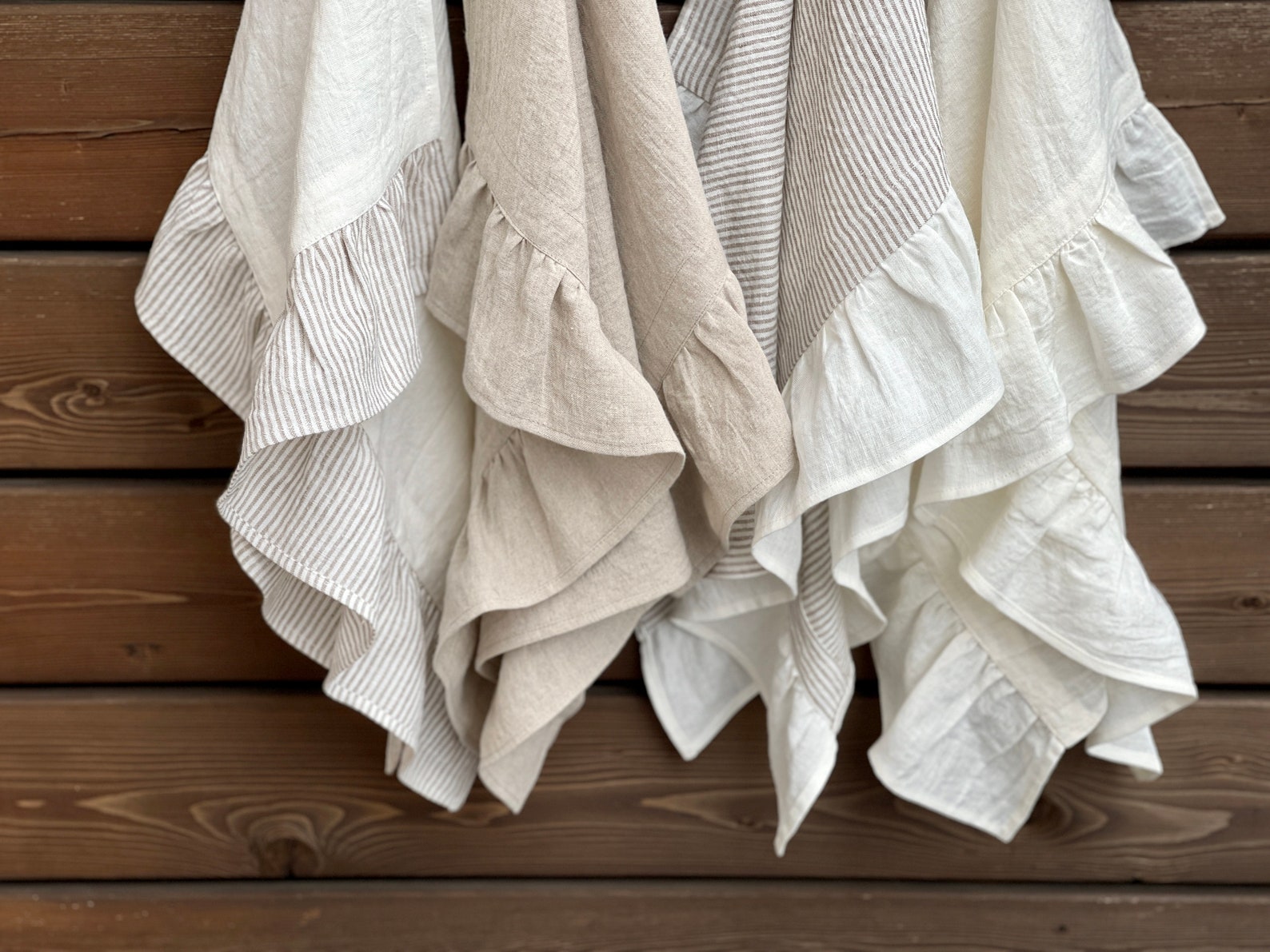 Linen Ruffle Tea Towel Rustic Style Towels Hand Towel With | Etsy