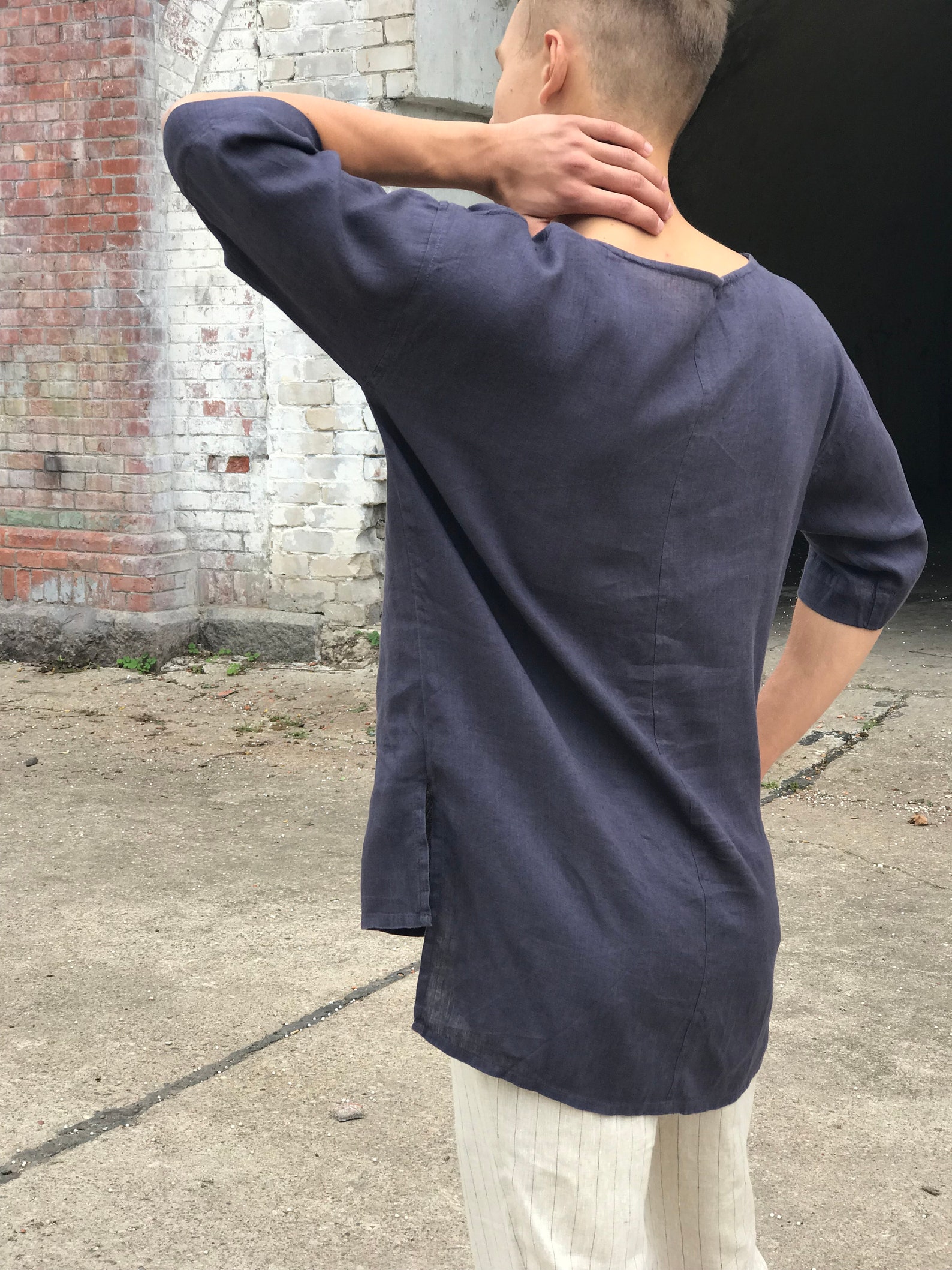 Men Tunic Shirt Mustard Linen Asymmetric Shirt Men Loose Fit | Etsy