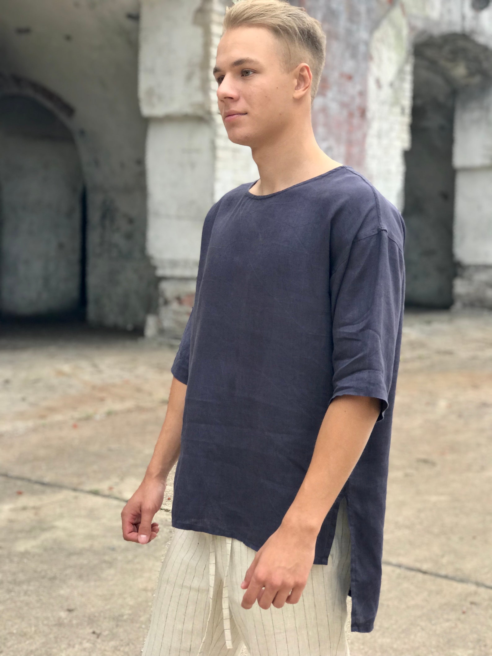 Men Tunic Shirt Mustard Linen Asymmetric Shirt Men Loose Fit - Etsy