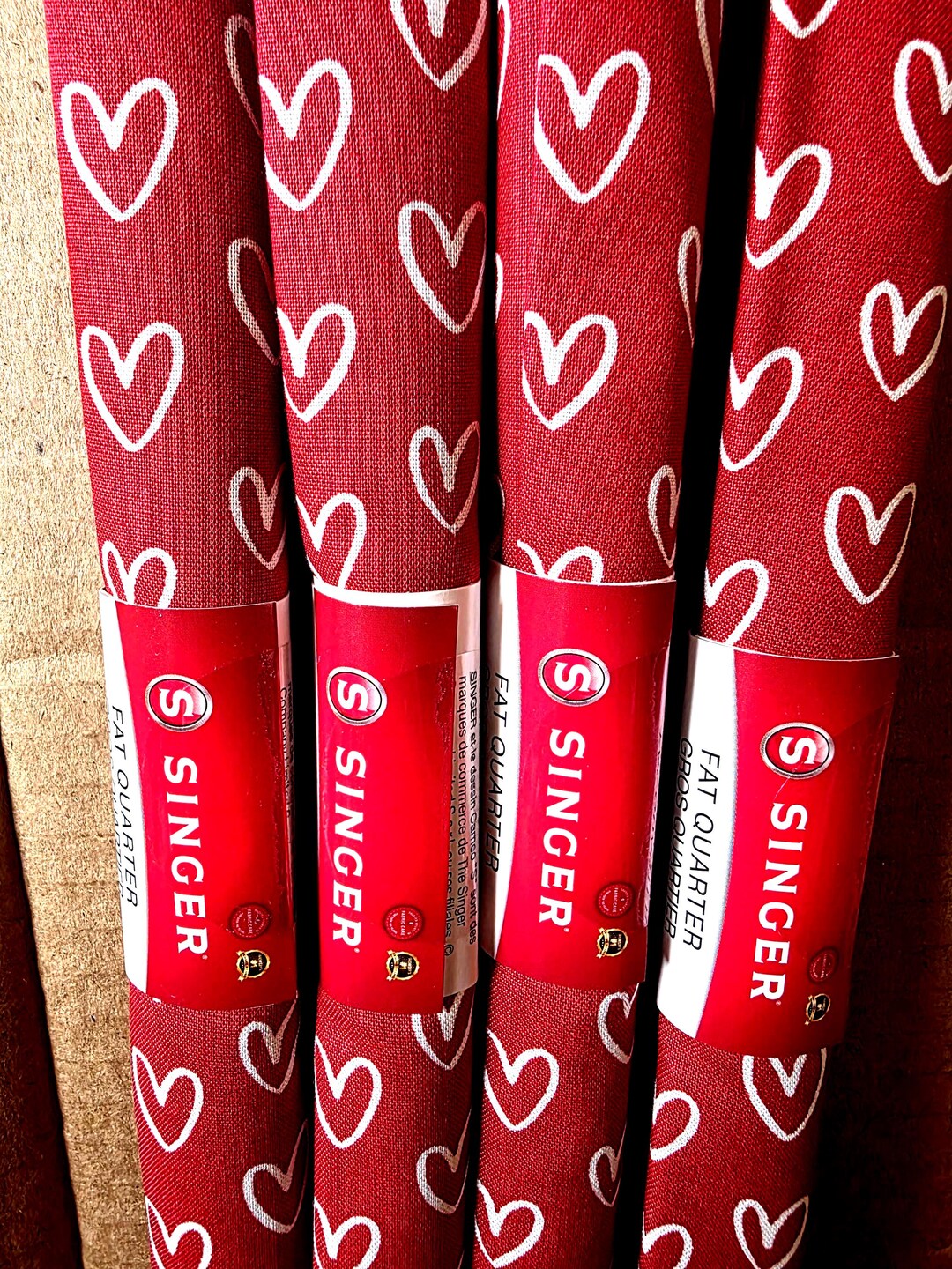 4 SINGER Red Hearts Cotton Fabric Fat Quarters 18" X 21" Valentine's ...