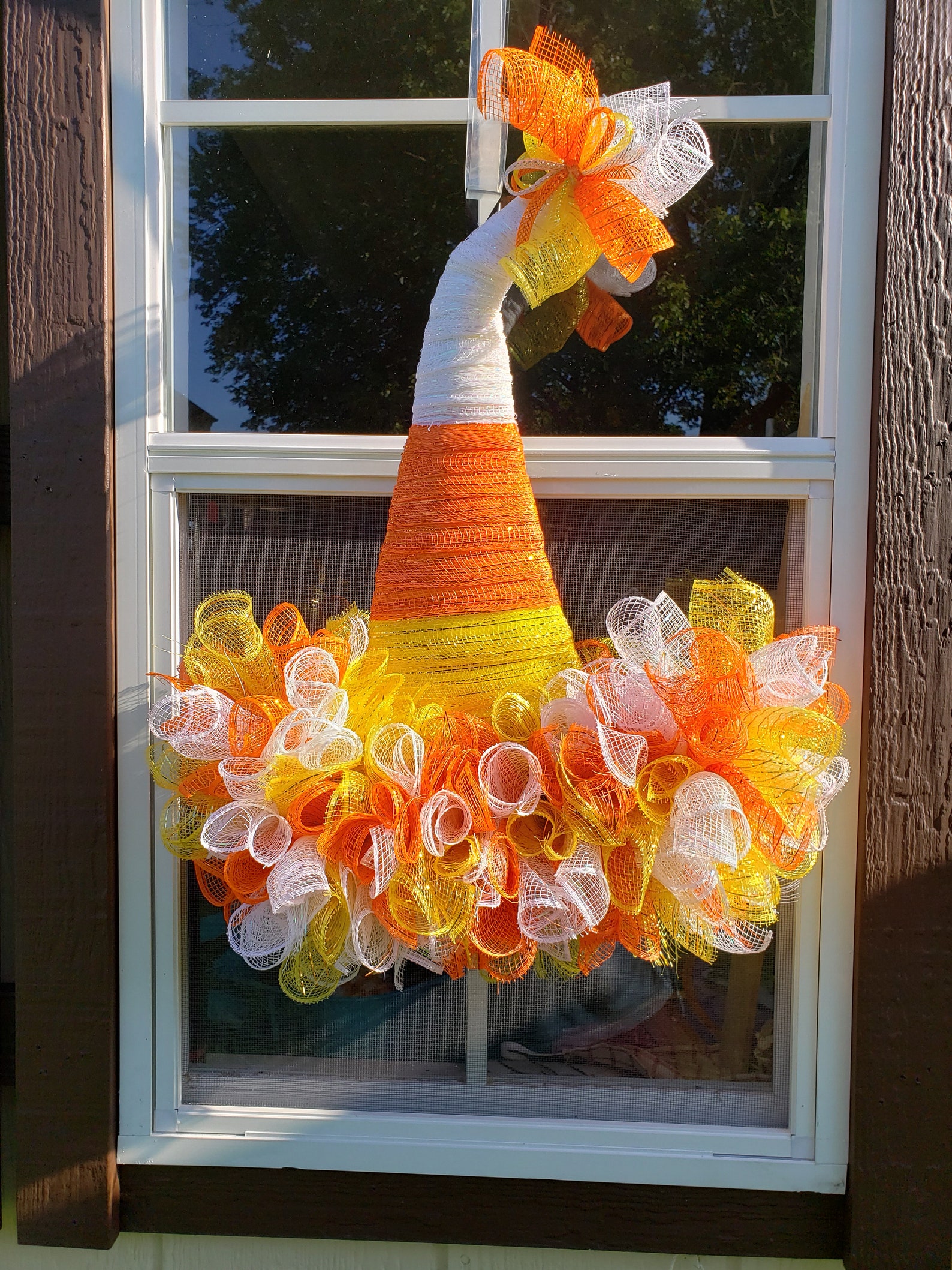 Candy Corn Witch Hat Wreath for Halloween Porch Deco Mesh | Etsy