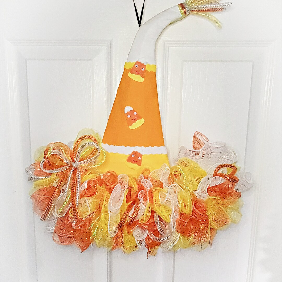 Candy Corn Witch Hat Wreath Fall Autumn Cute Halloween Thanksgiving ...