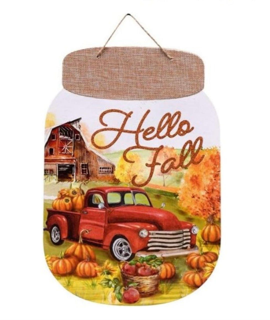 Hello Fall Hanging Sign for Wreaths Harvest Decor Vintage Red Farm ...