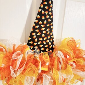 Candy Corn Witch Hat Wreath for Halloween Porch Deco Mesh Autumn Yellow ...