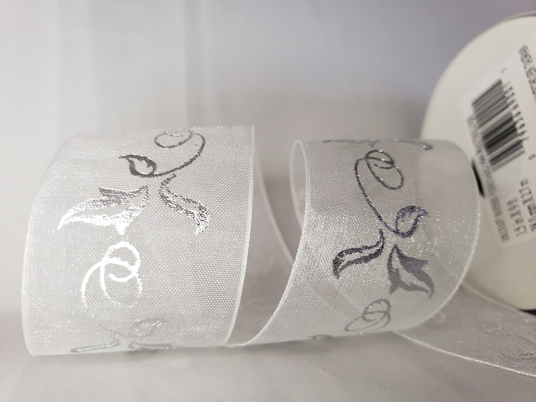 1.5" X 9 Ft Sheer White Silver Ribbon Offray Vineyard Decorative ...