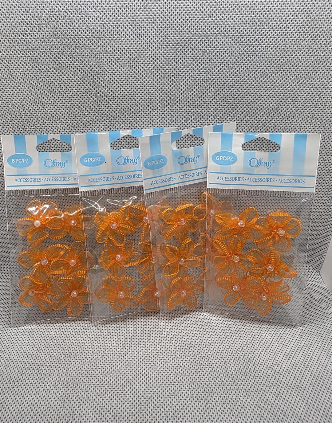 Offray Tiny Orange .75 Inch 5 Petal Sheer Organza Flowers With Pearl ...