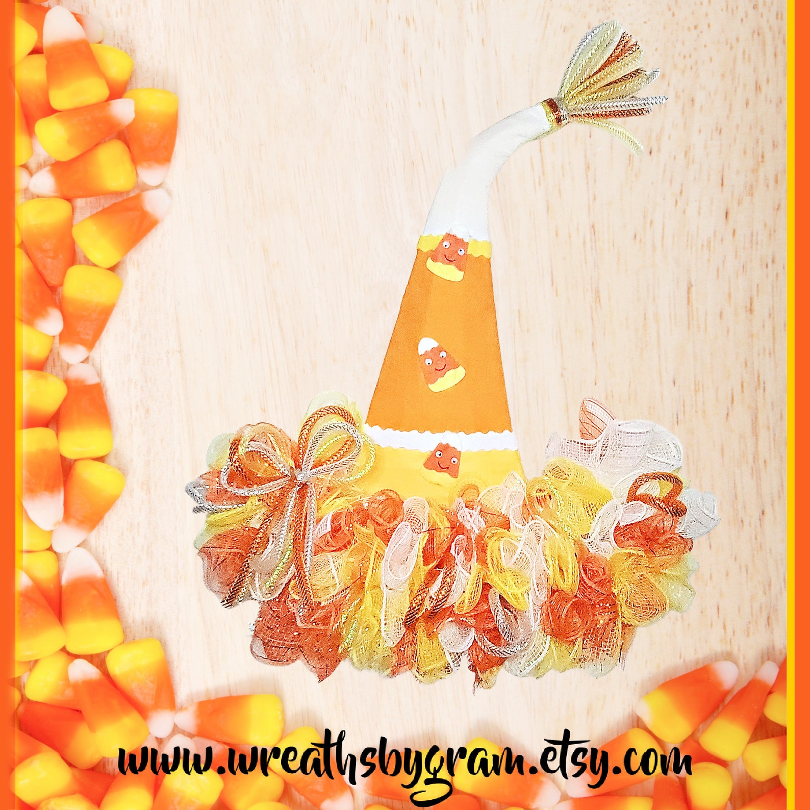 Candy Corn Witch Hat Wreath Fall Autumn Cute Halloween Thanksgiving ...