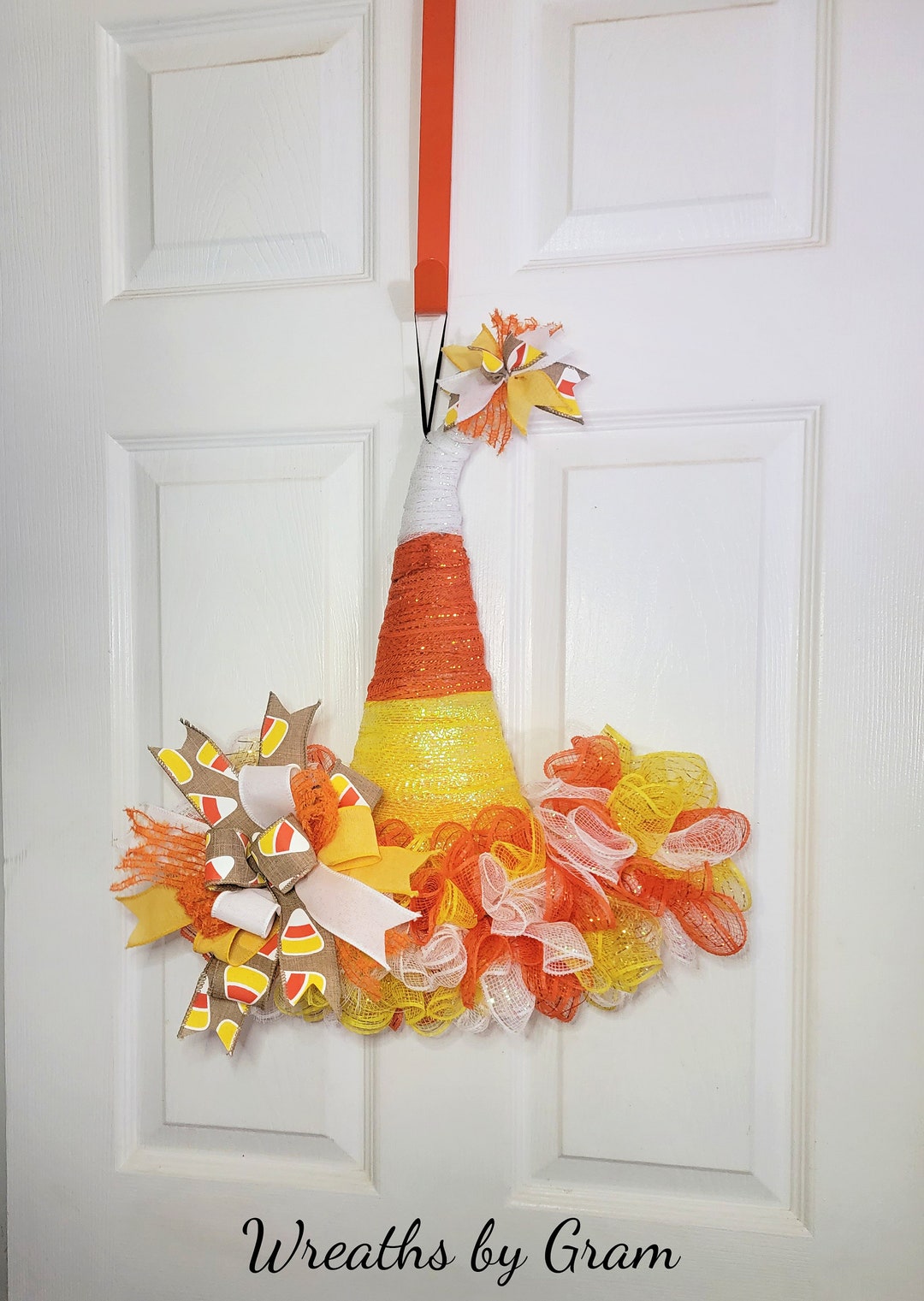 Halloween Wreath Candy Corn Door Decor Orange Yellow Mesh Autumn ...