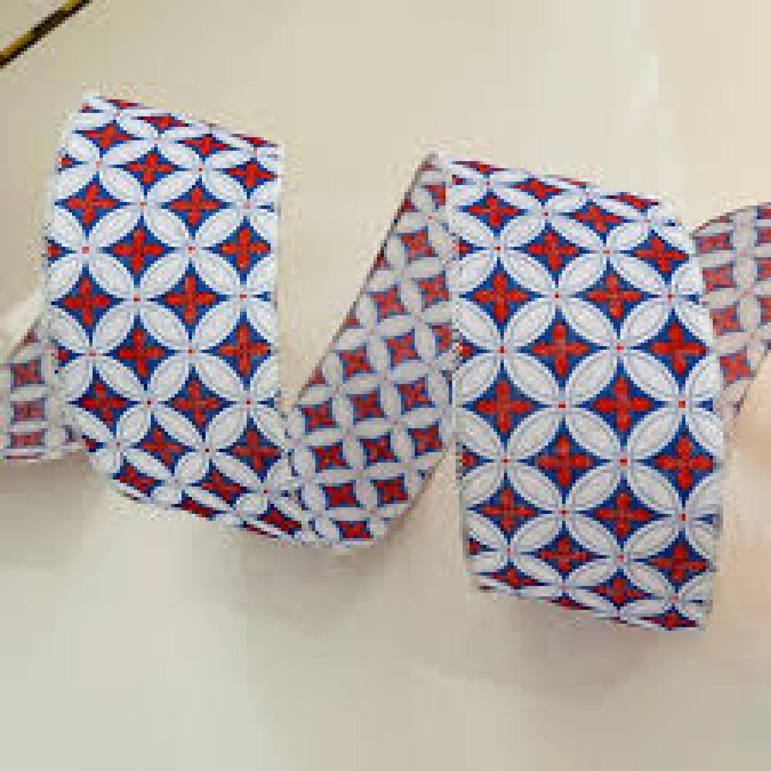 Red White Blue Ribbon 2.5 X 50 Yds Geometric Pattern Ribbon Wire Edge ...