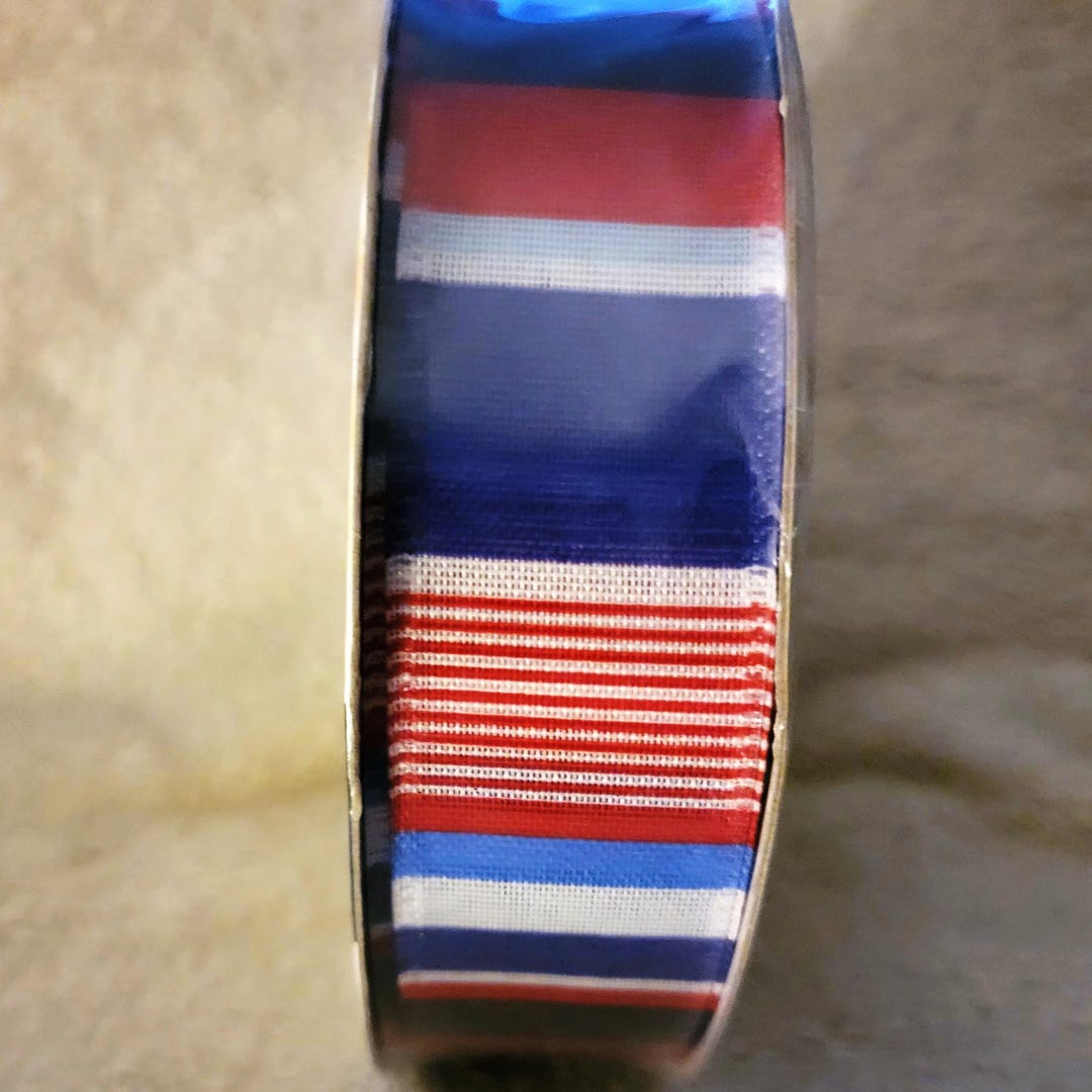 Red White Blue Stripe Ribbon 1.5 X 50 Yds Patriotic Wired Ribbon Gift ...