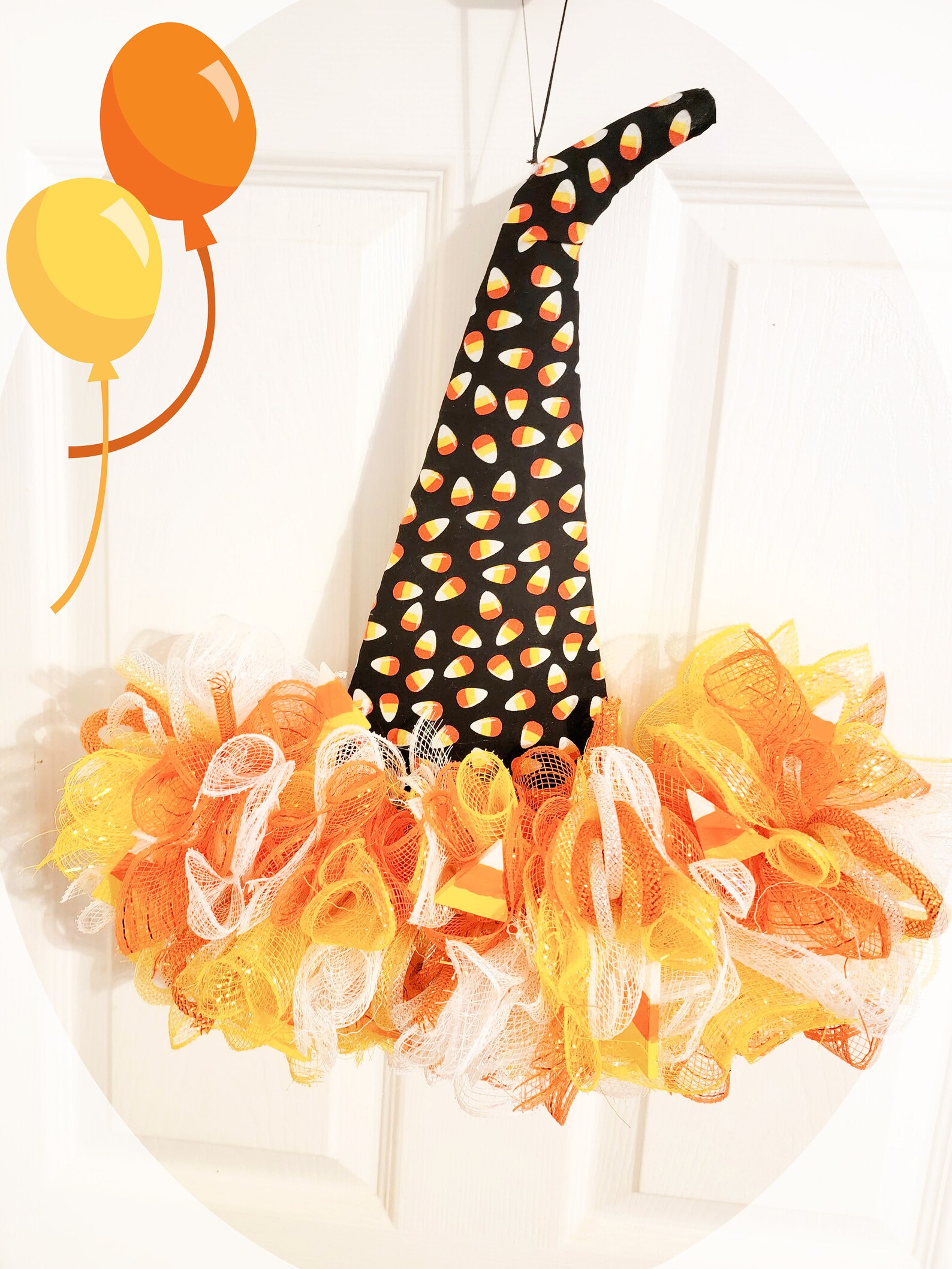 Candy Corn Witch Hat Wreath for Halloween Porch Deco Mesh - Etsy