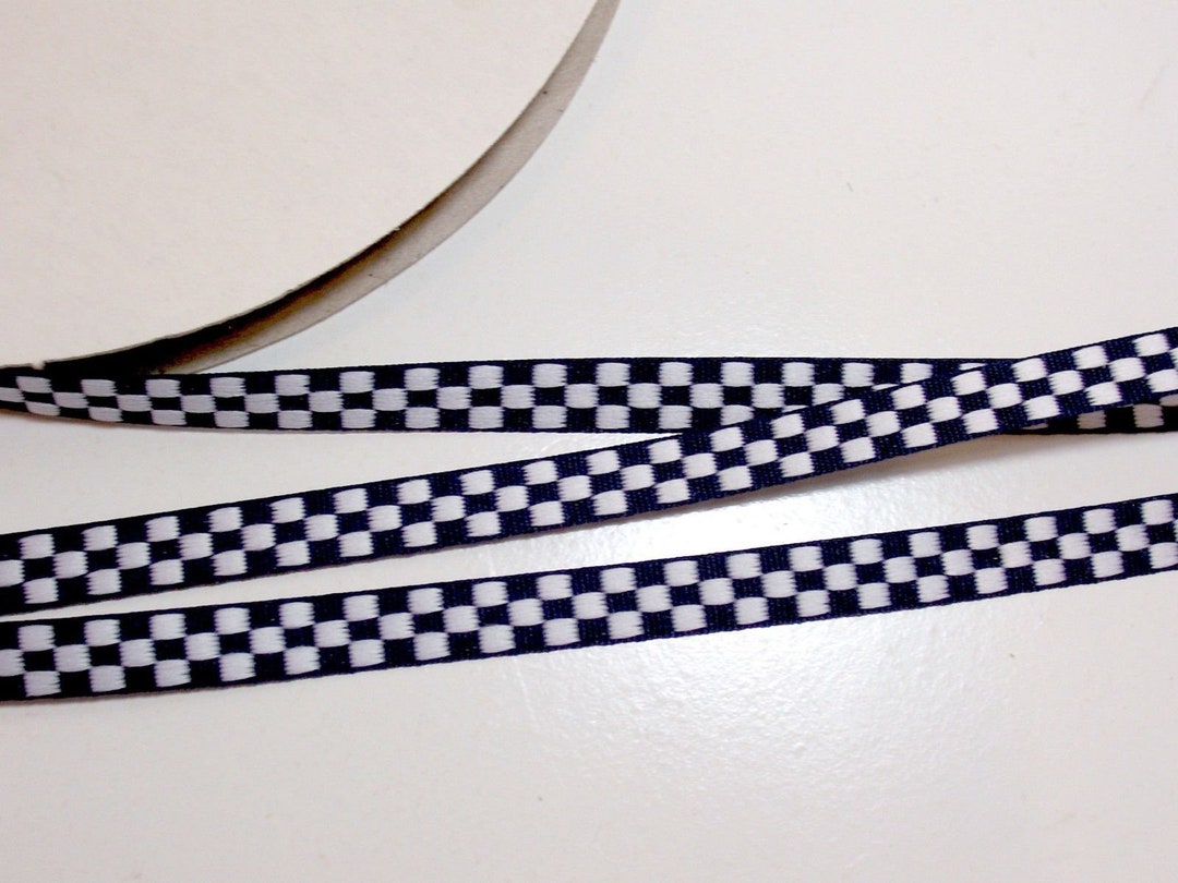 3/8" X 10 Yds Navy and White Checkerboard Ribbon Race Car Lover Gift ...