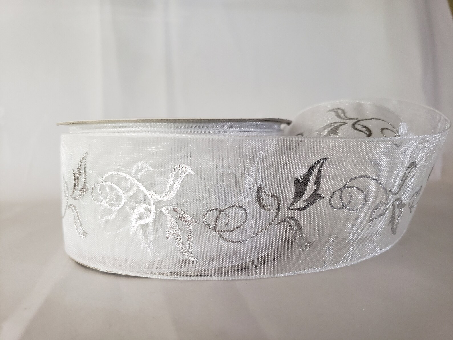 1.5 x 9 ft Sheer White Silver Ribbon Offray Vineyard | Etsy