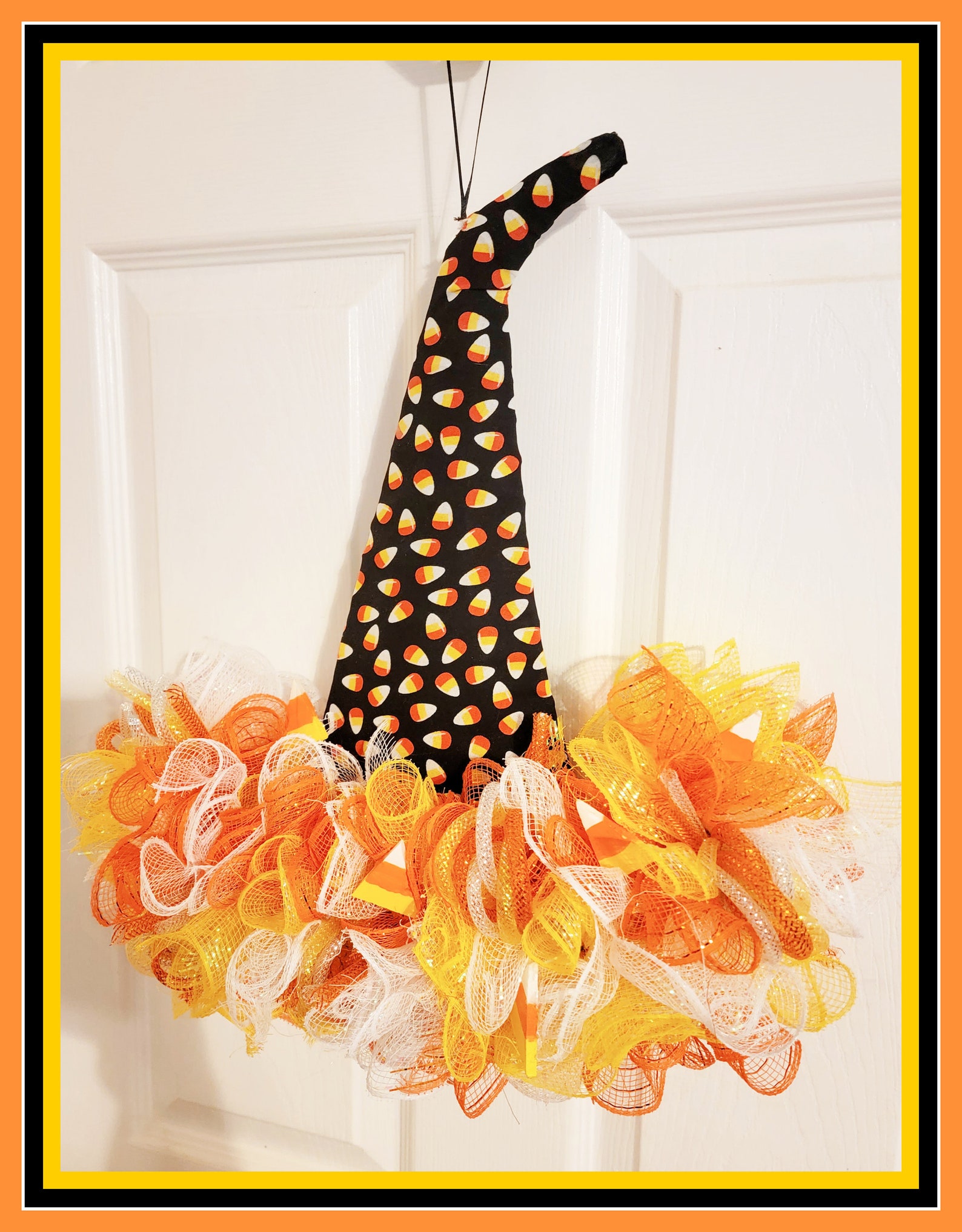 Candy Corn Witch Hat Wreath for Halloween Porch Deco Mesh - Etsy