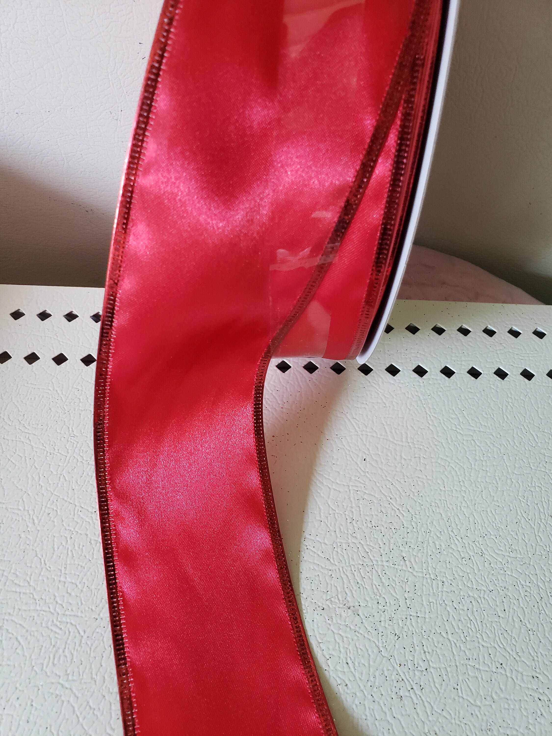 2.5 X 25 Yds Wired Red Satin Ribbon DIY Wreaths Create | Etsy