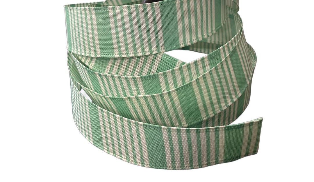 Sage Green Stripe Ribbon 1.5 X 50 Yds Moss Green Cream Wired Ribbon ...