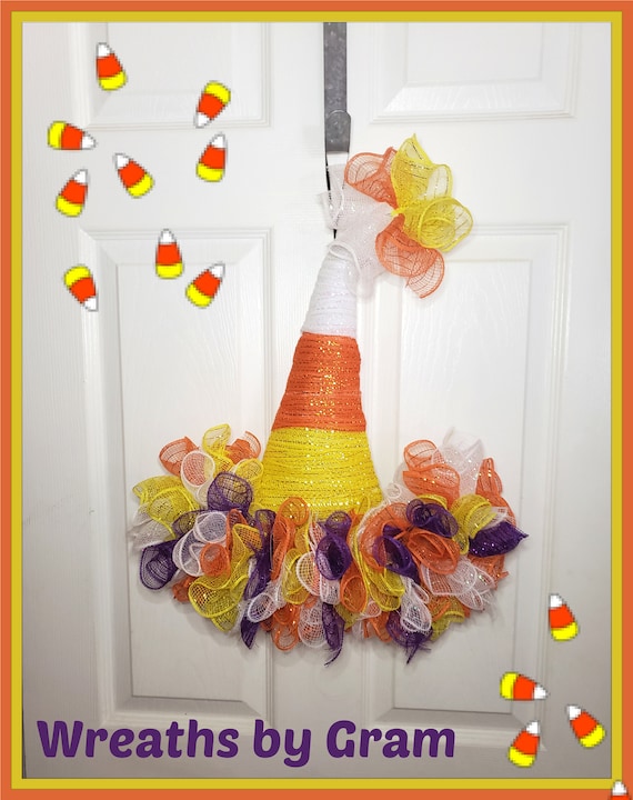 Candy Corn Witch Hat Wreath for Porch Halloween Door Decor - Etsy
