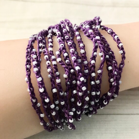 Purple Wrap Multi Strand Bracelets Purple Cuff Bracelet - Etsy