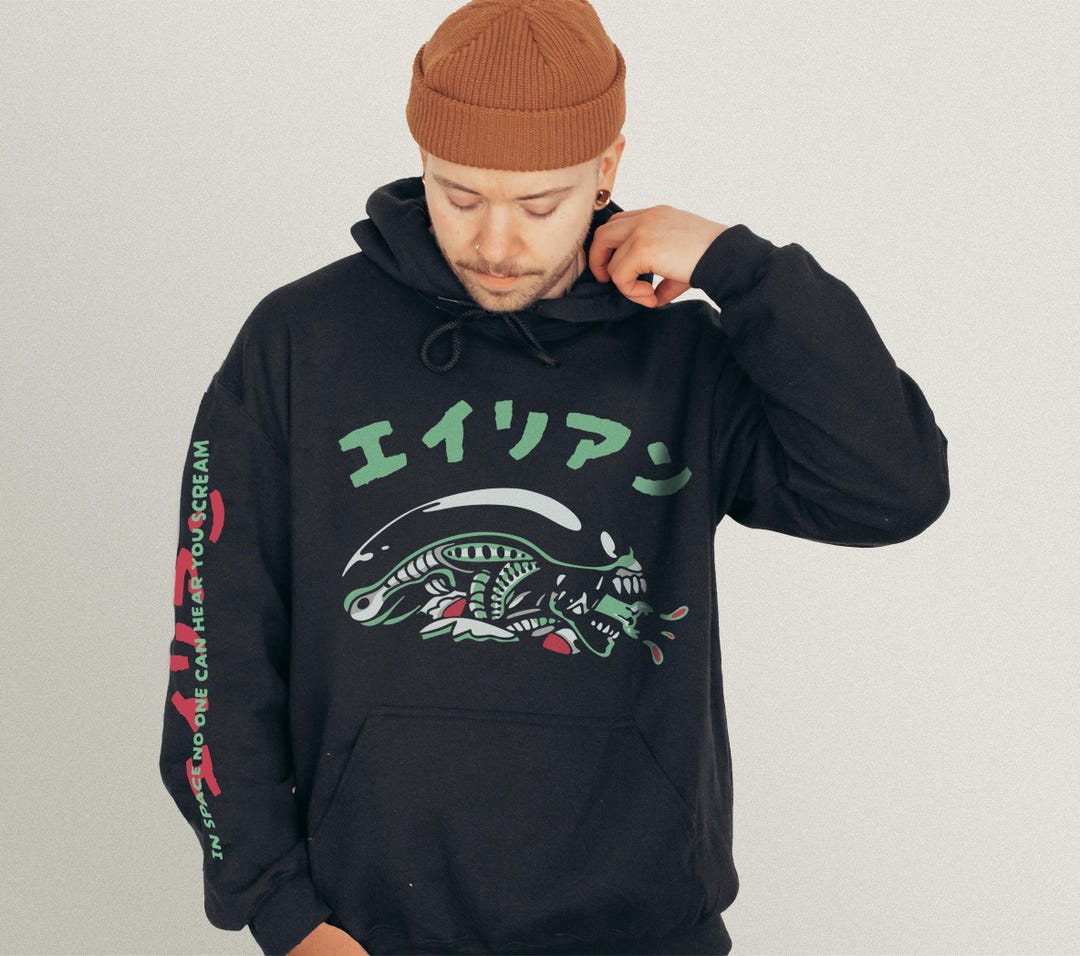 Alien Xenomorph Hoodie, Streetwear Style Sci Fi Horror Sweatshirt With ...