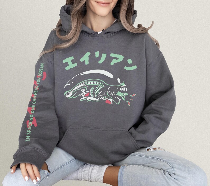 Alien Xenomorph Hoodie, Streetwear Style Sci Fi Horror Sweatshirt With ...