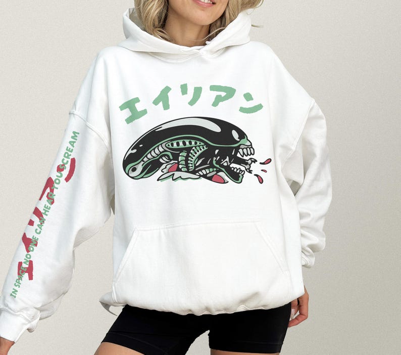 Alien Xenomorph Hoodie, Streetwear Style Sci Fi Horror Sweatshirt With ...