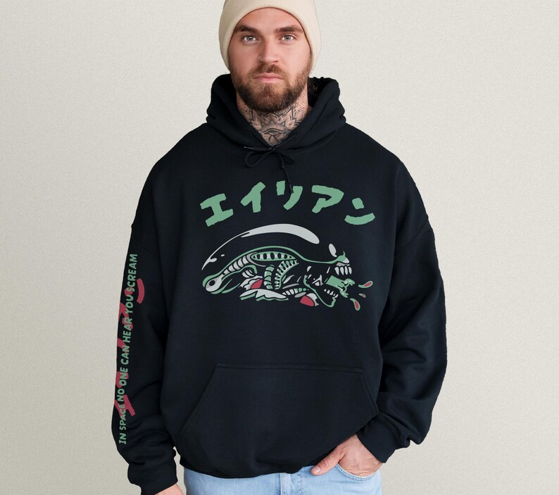 Alien Xenomorph Hoodie, Streetwear Style Sci Fi Horror Sweatshirt With ...