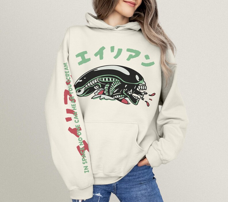 Alien Xenomorph Hoodie, Streetwear Style Sci Fi Horror Sweatshirt With ...