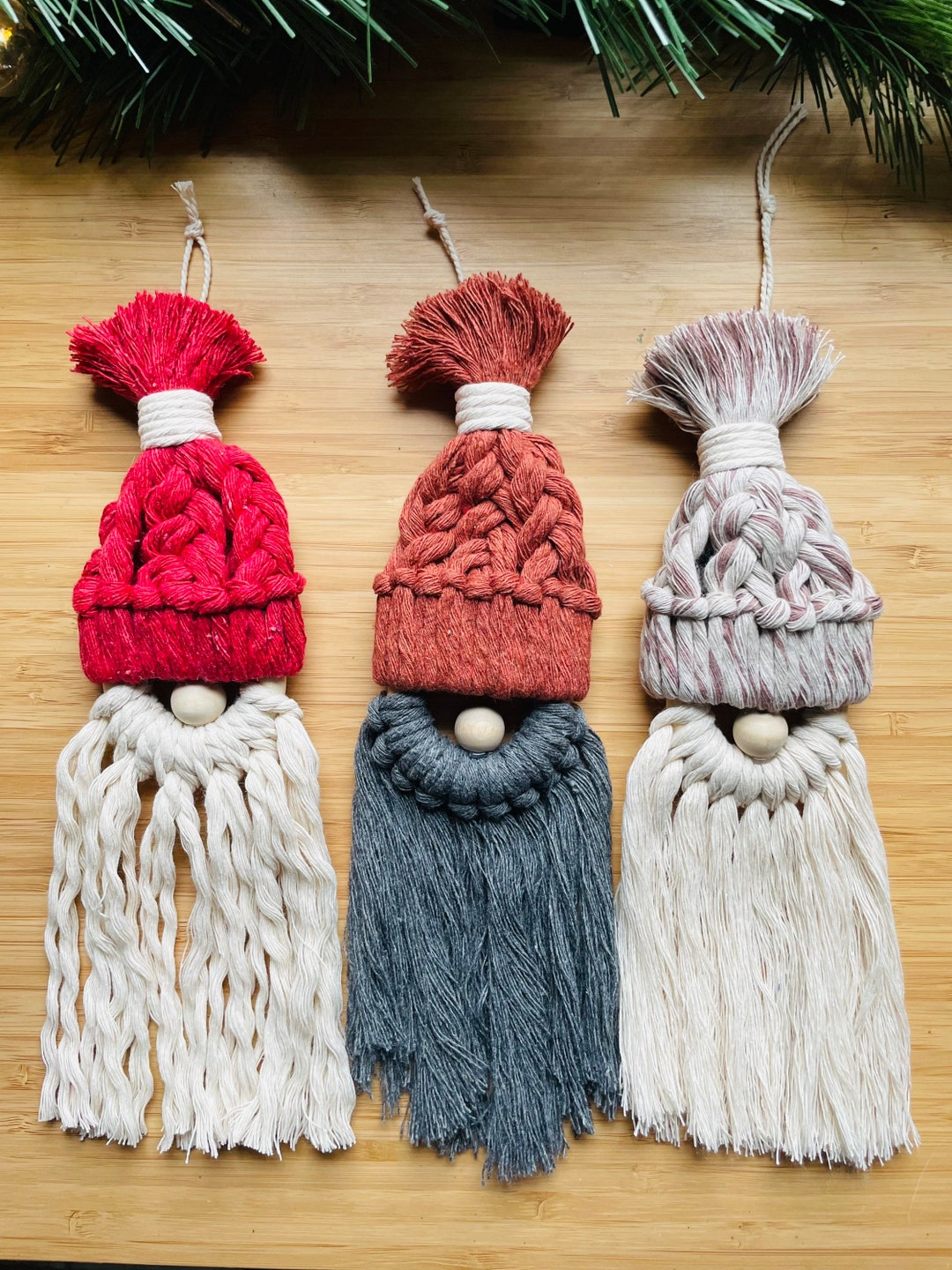 Macrame Santa Gnome Ornament Handmade Christmas Ornament Gnome ...