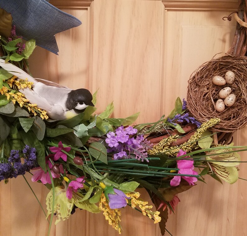 Floral Grapevine Wreath With Bird and Nest - Etsy
