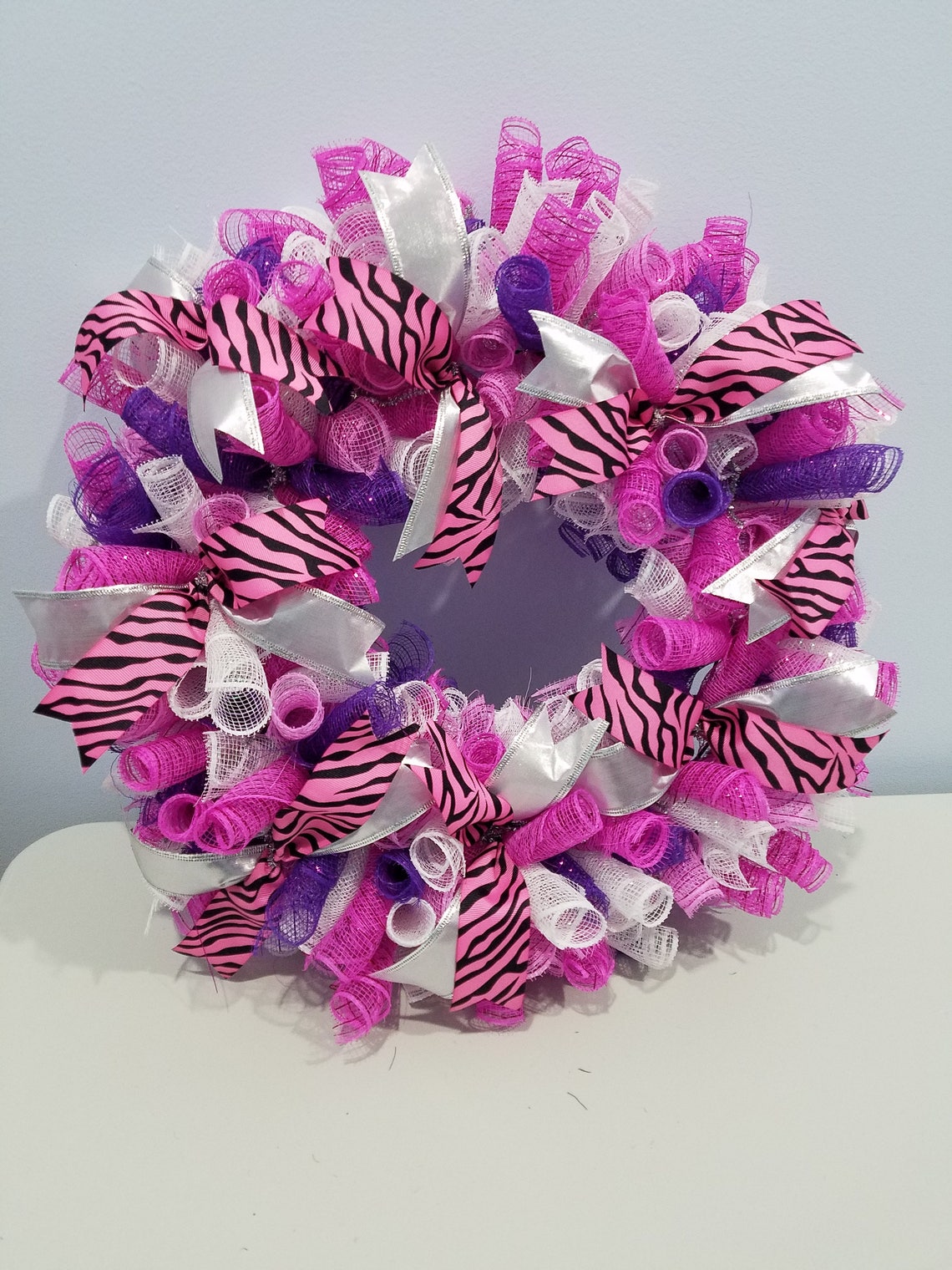 Zebra Striped Deco Mesh Wreath Door Wreath Wall Wreath - Etsy