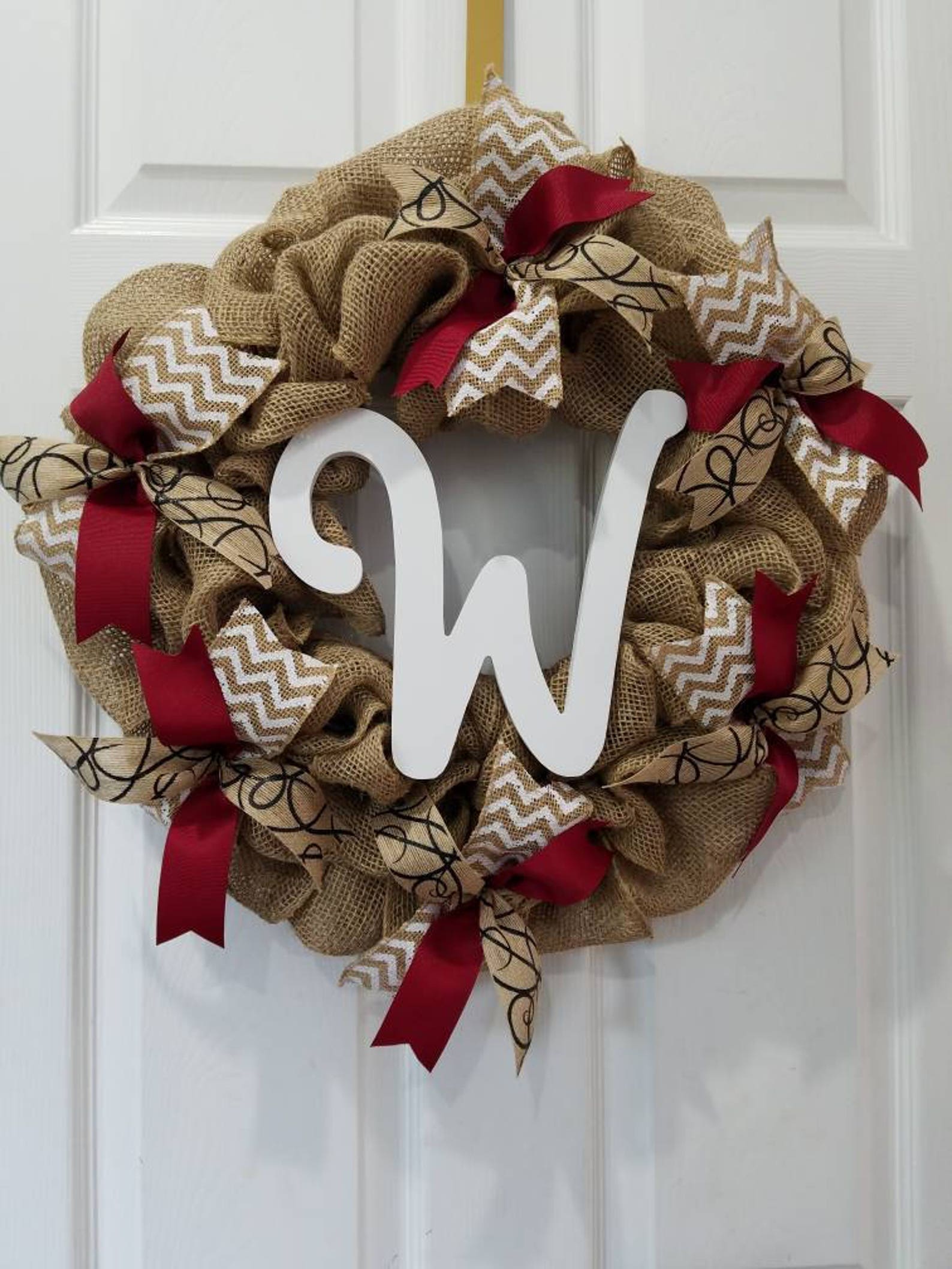 Burlap Initial Monogram Letter Front Door Welcome Wreath - Etsy