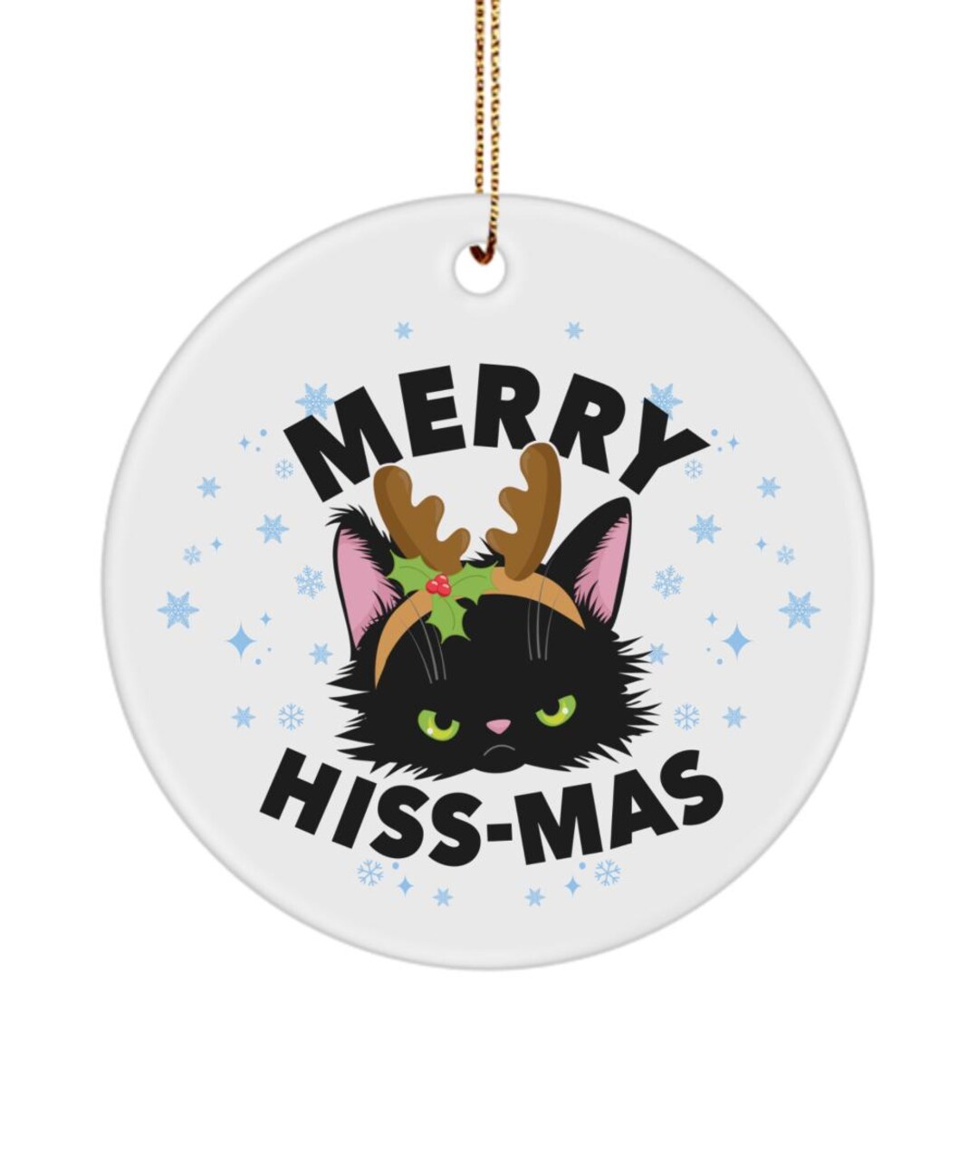 Grumpy Christmas Cat Ornament Funny Merry Hiss Angry Black Cat Wearing ...