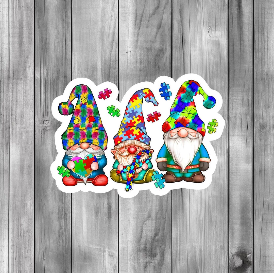 Autism Awareness Gnome Sticker Trio: Puzzle Piece Hats, Vinyl Decal - Etsy